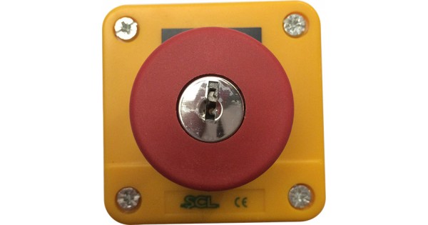 Red Emergency Stop - Key Release - Yellow Enclosure - IP65